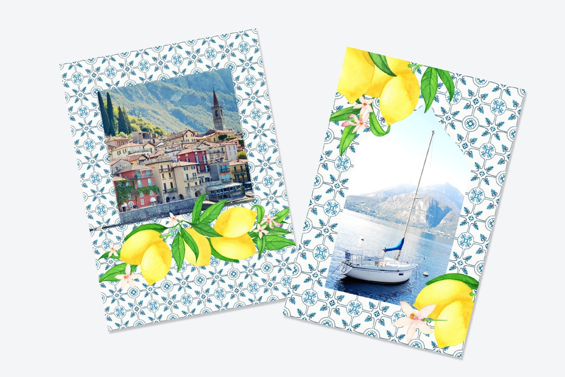 Watercolor Mediterranean Tiles Frame With Lemons. Wedding - Etsy