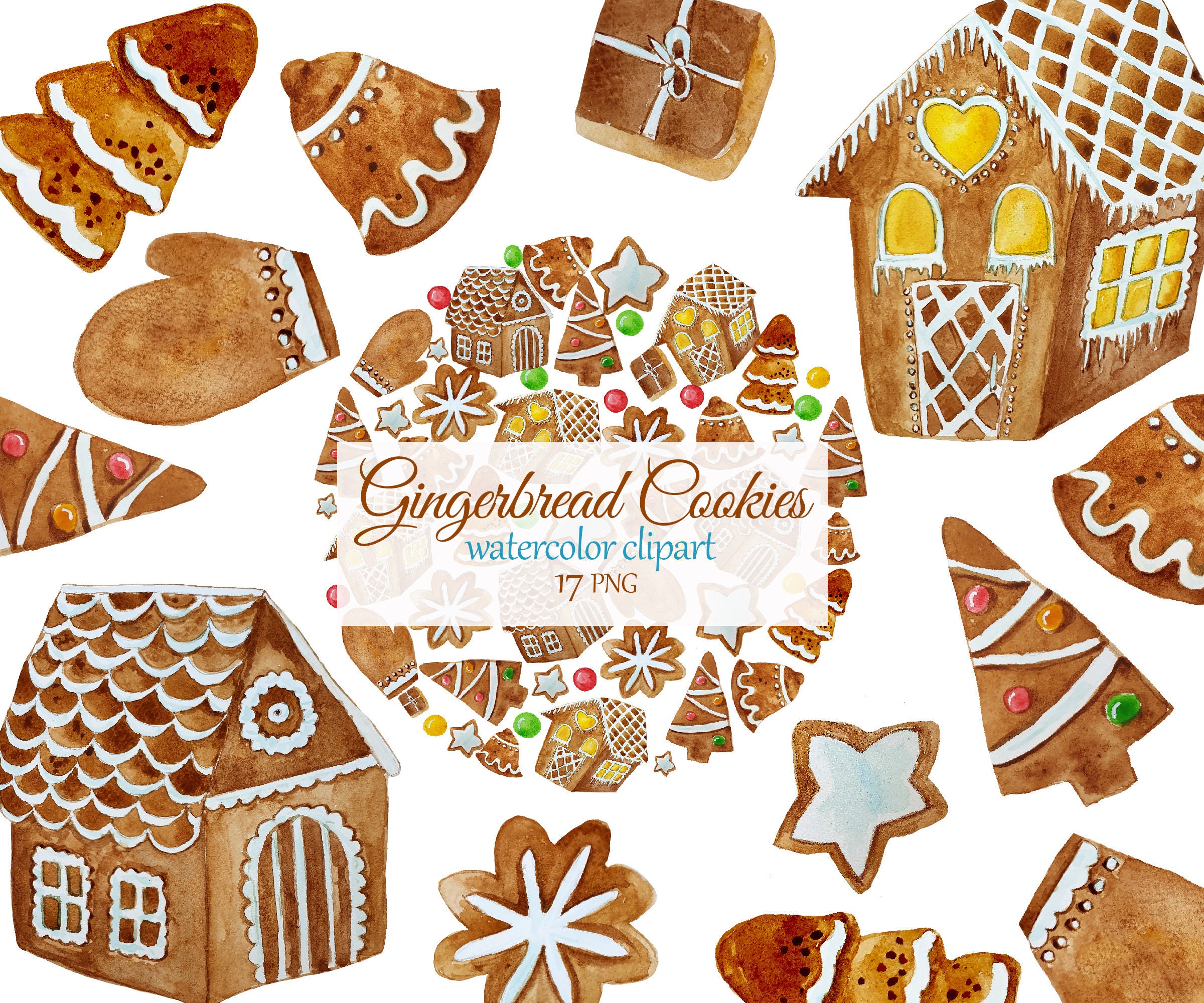Christmas Gingerbread Cookie Clipart. Watercolor Gingerbread - Etsy