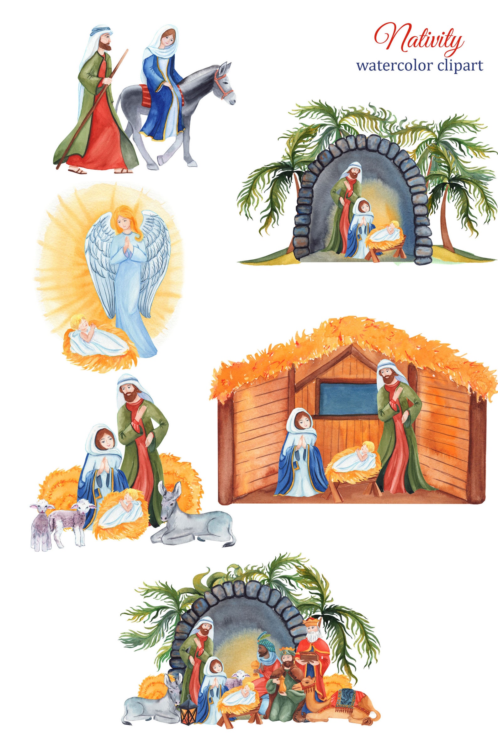 Nativity Watercolor Clipart, Christmas Illustration, A Christmas Story ...