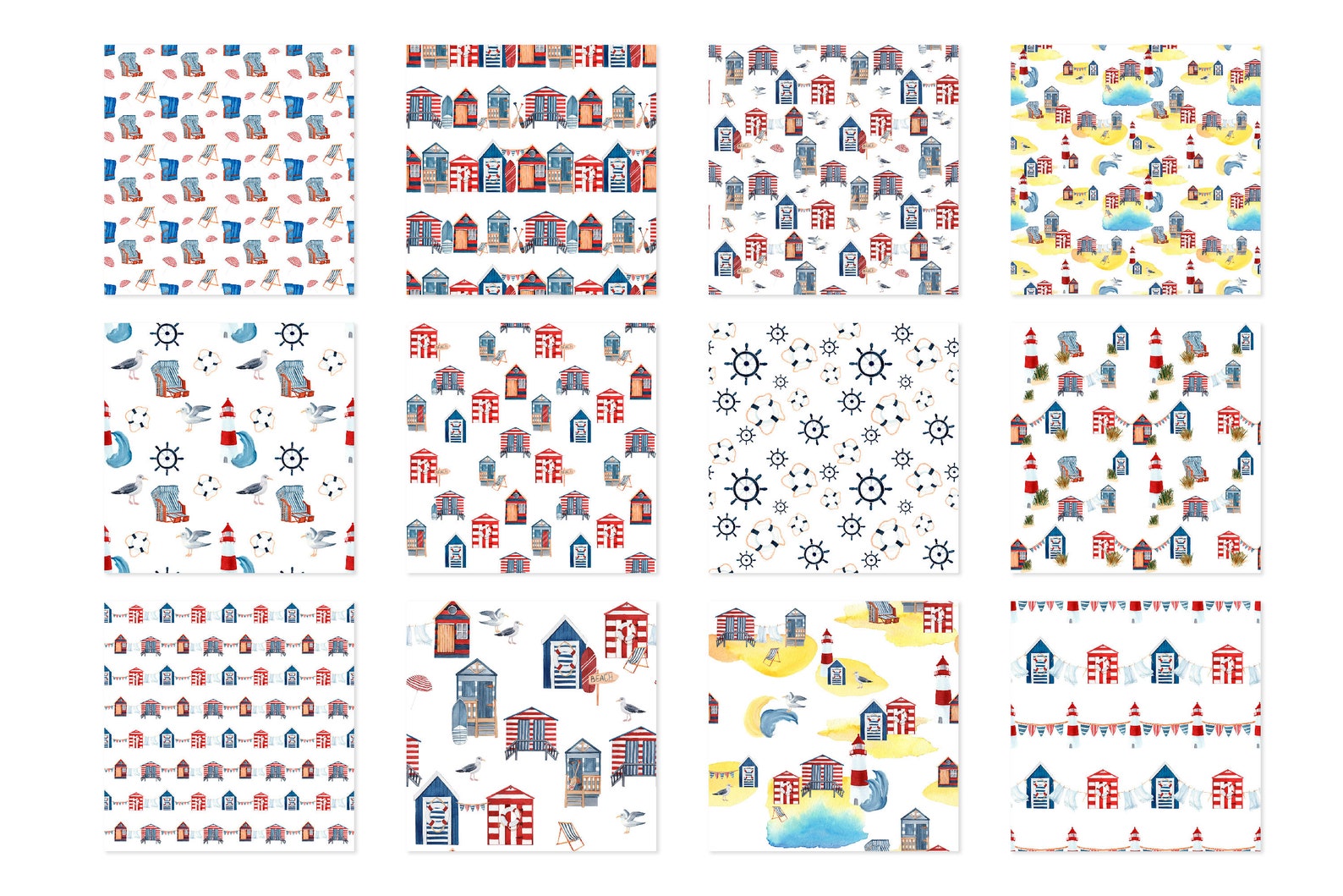 Beach Huts Digital Papers Set Ocean Seamless Pattern - Etsy