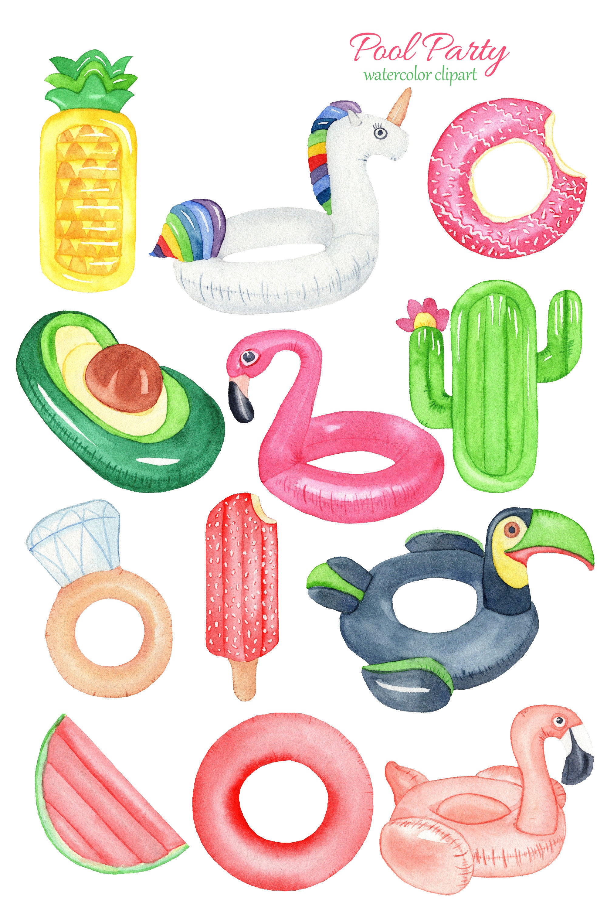 Pool Float Watercolor Clipart. Pool Party Birthday Clipart - Etsy