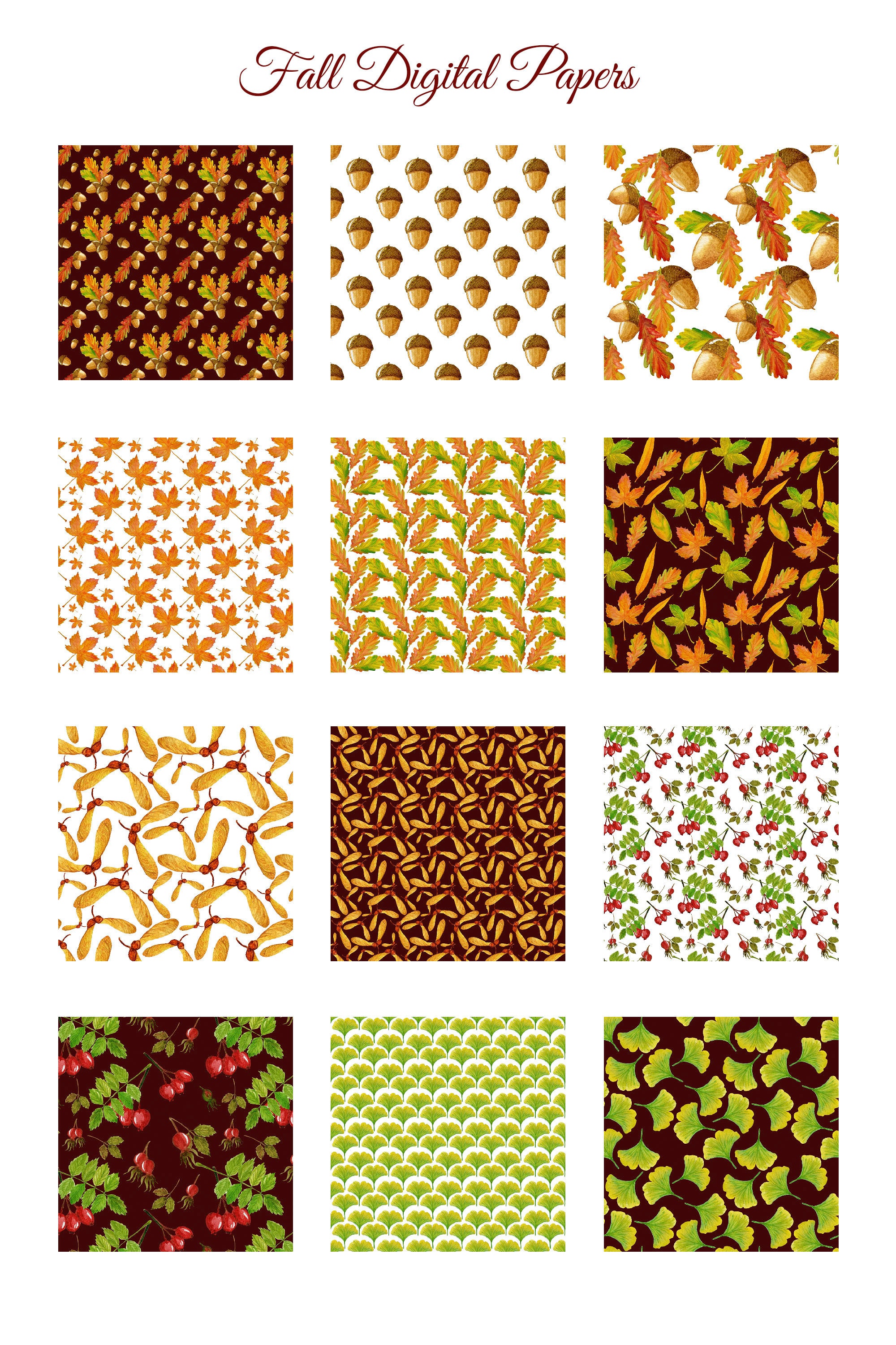 Fall Digital Paper Watercolor Autumn Paper - Etsy