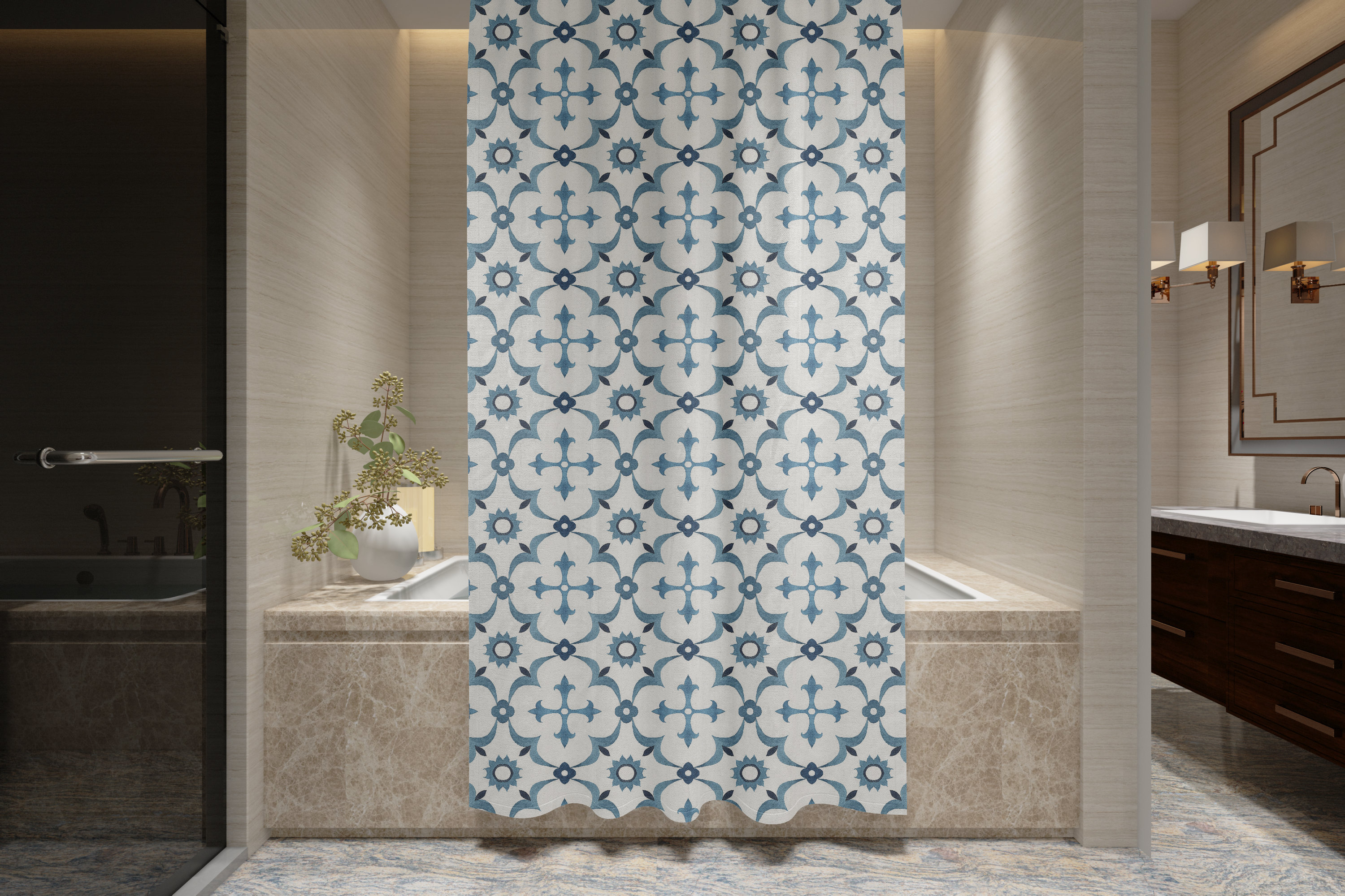 Watercolor Moroccan Tiles Seamless Pattern. Blue Tile Mosaic Digital ...