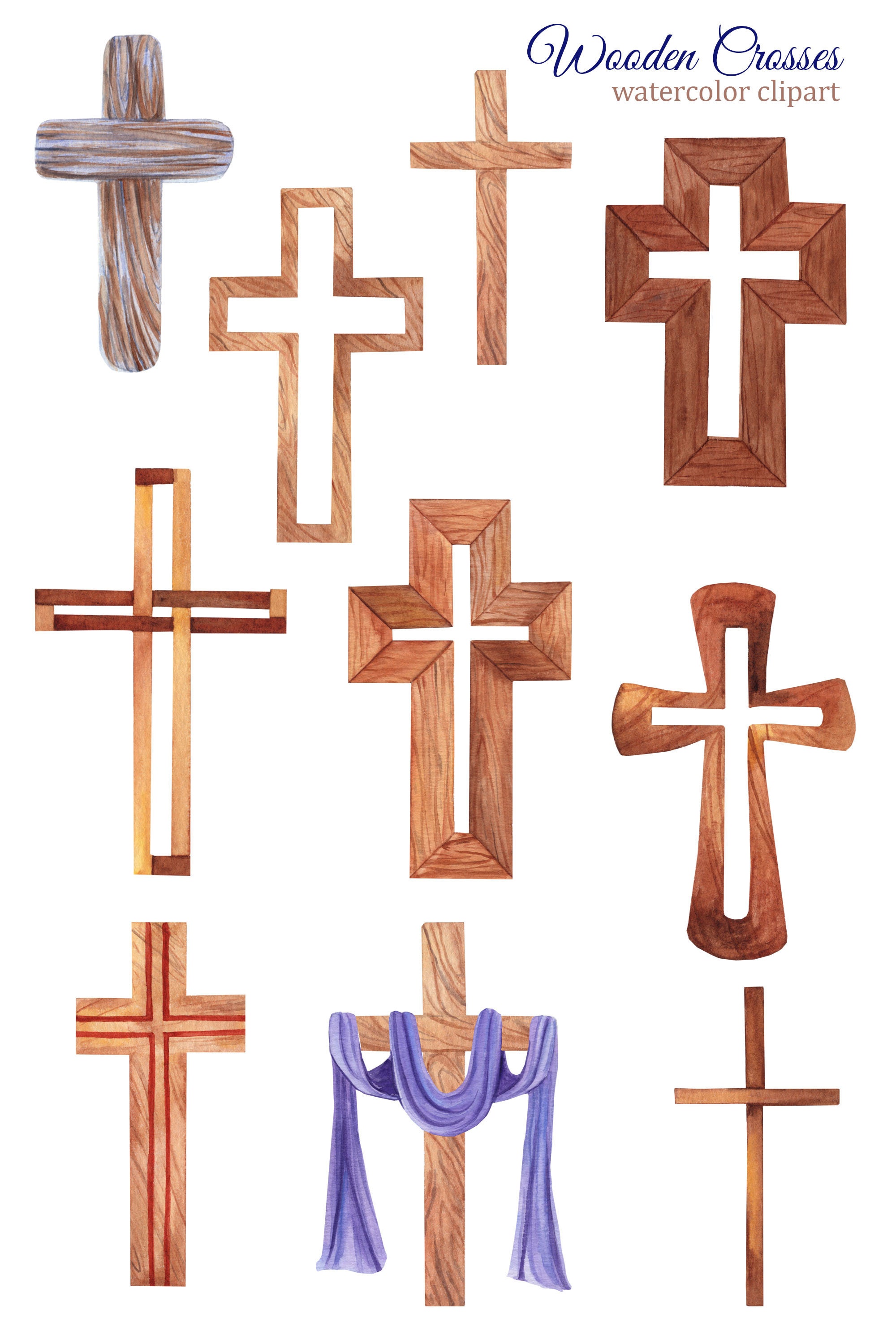 Wooden Cross Watercolor Clipart, Religious Easter Clipart, Baptism ...