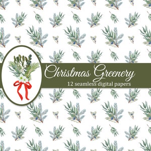 Christmas Floral Digital Papers Pack, Winter Greenery and Flowers ...