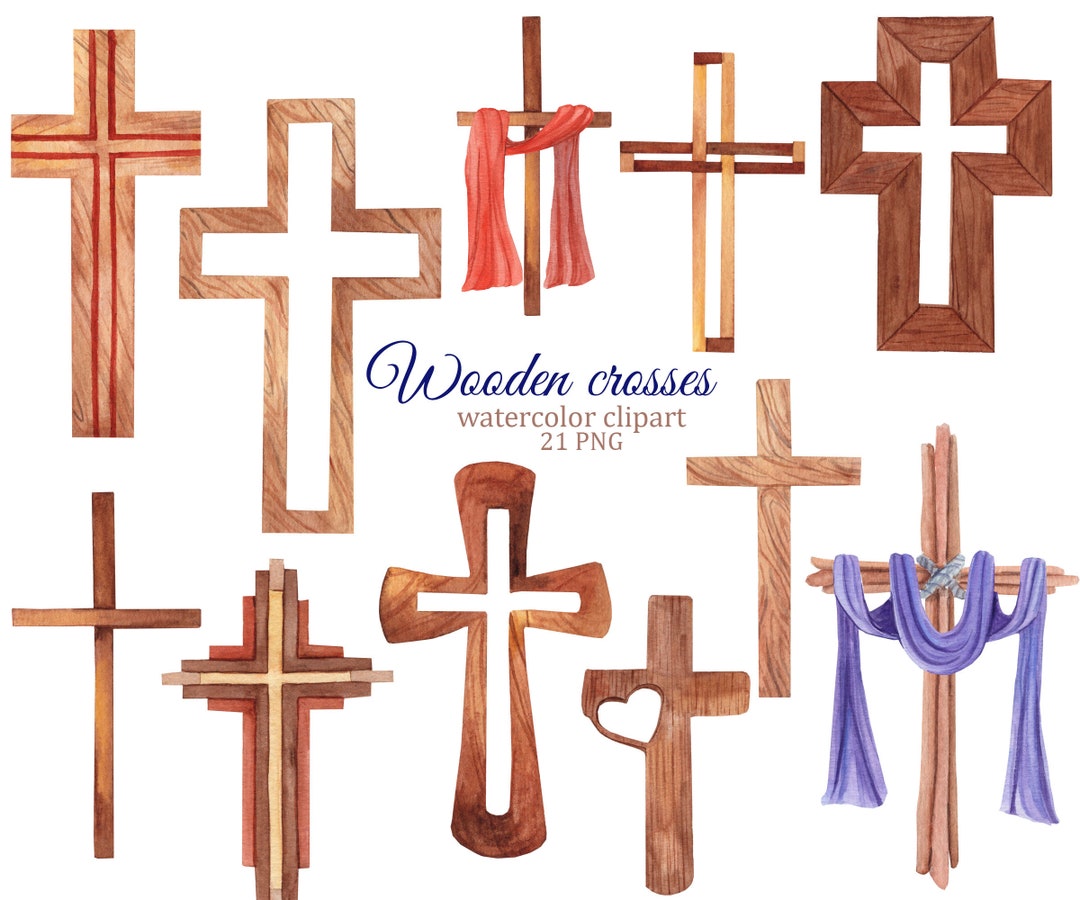 Wooden Cross Watercolor Clipart, Religious Easter Clipart, Baptism ...