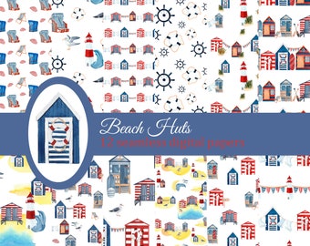 Seashells Digital Papers Set Ocean Seamless Pattern Nautical | Etsy