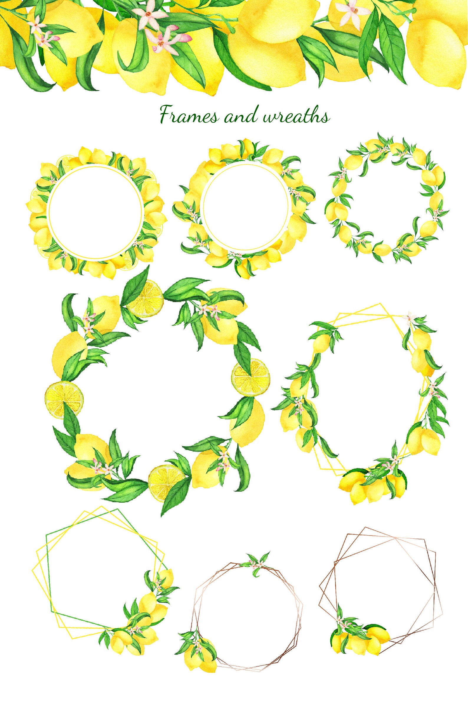 Watercolor Lemon Clipart Lemon Frame Lemon Wreath Summer - Etsy