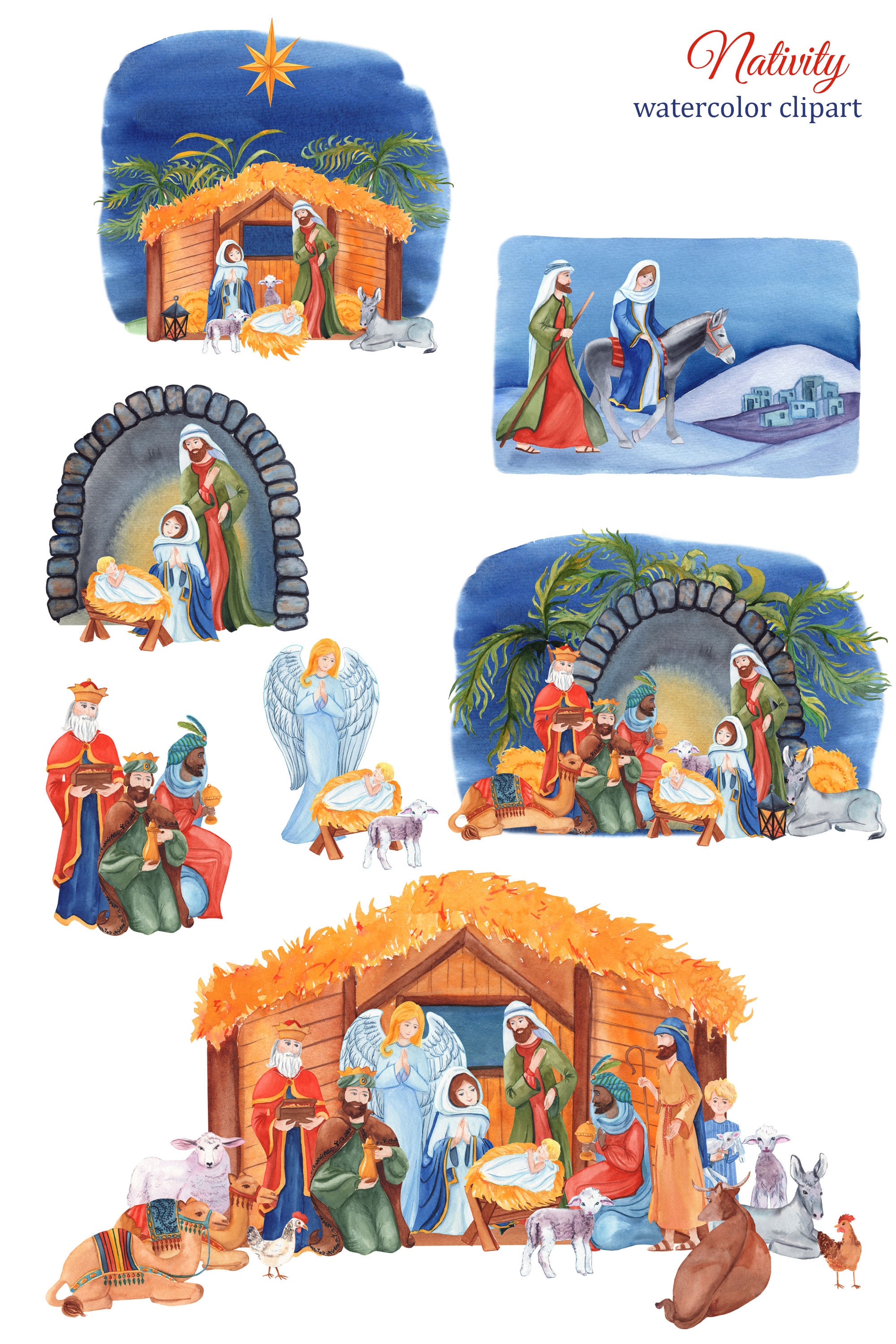 Nativity Watercolor Clipart, Christmas Illustration, A Christmas Story ...