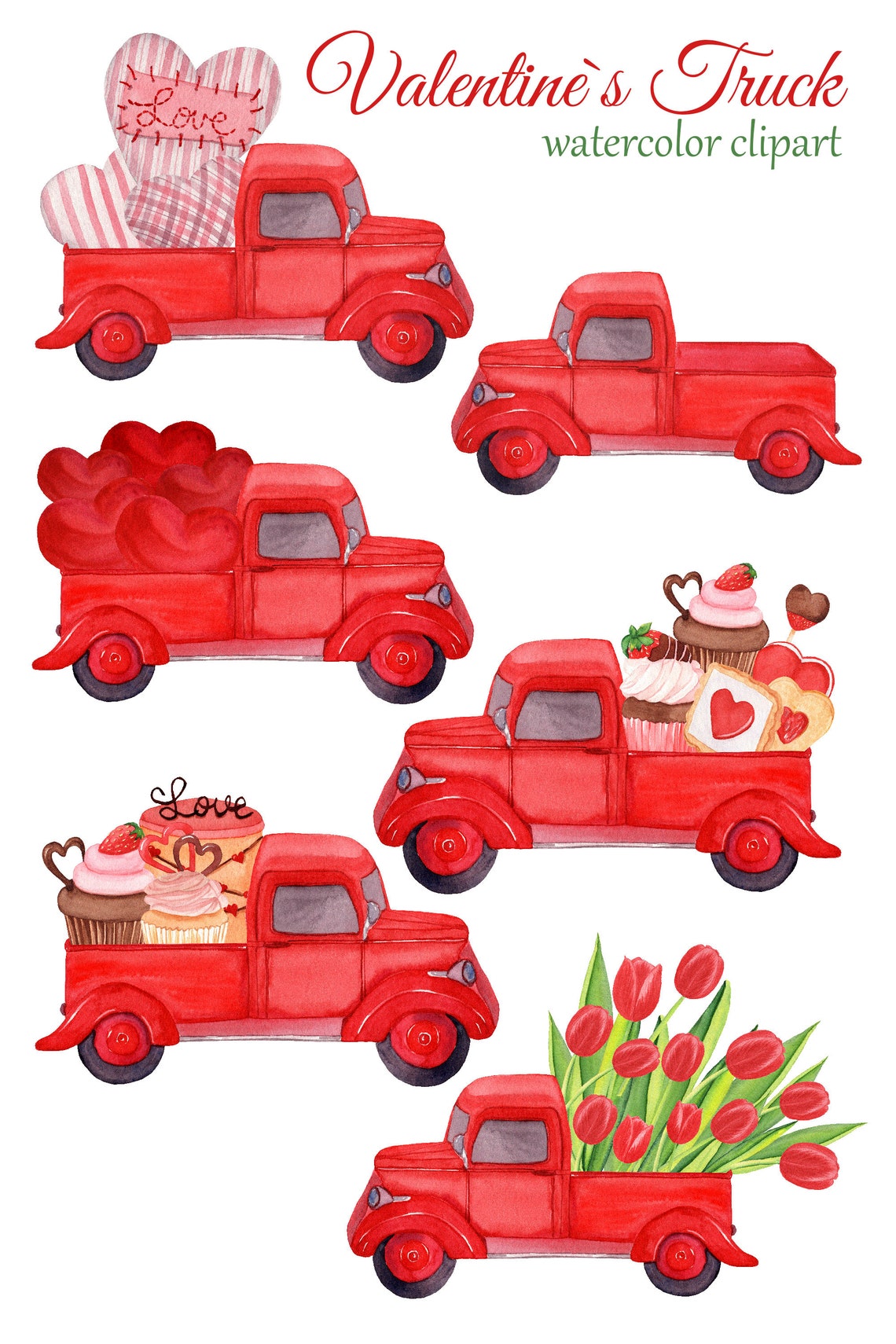 Red Trucks With Hearts Tulips and Sweets. Valentine's Day - Etsy