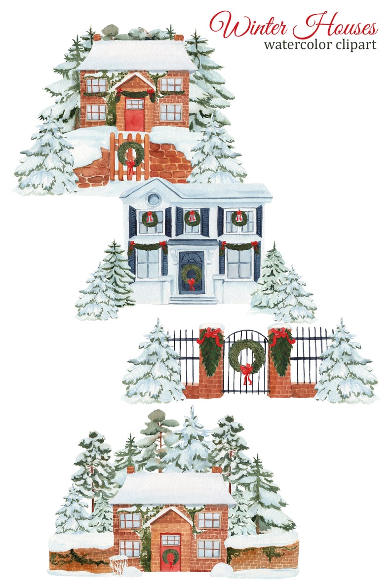 Watercolor Winter House Clipart Christmas Tree PNG Christmas - Etsy
