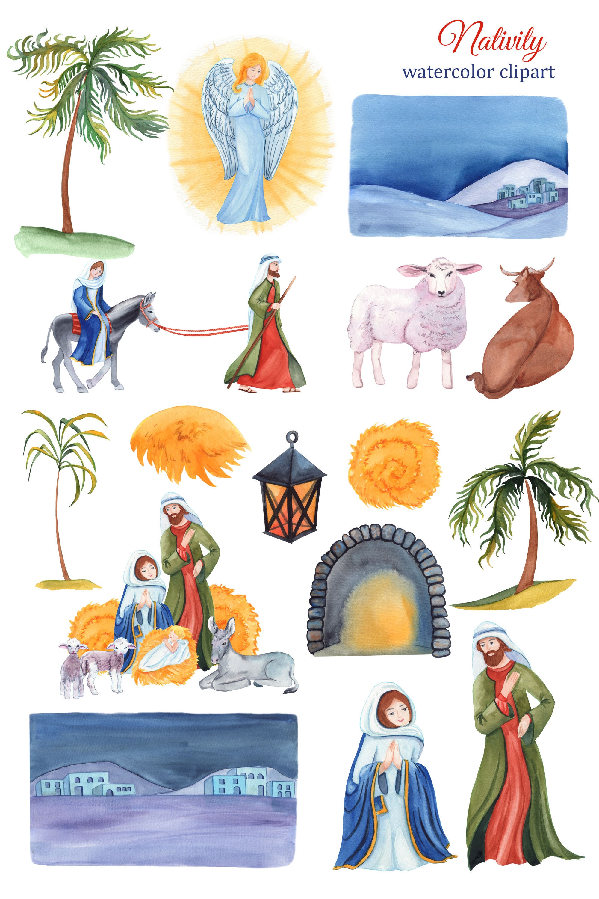 Nativity Watercolor Clipart, Christmas Illustration, A Christmas Story ...