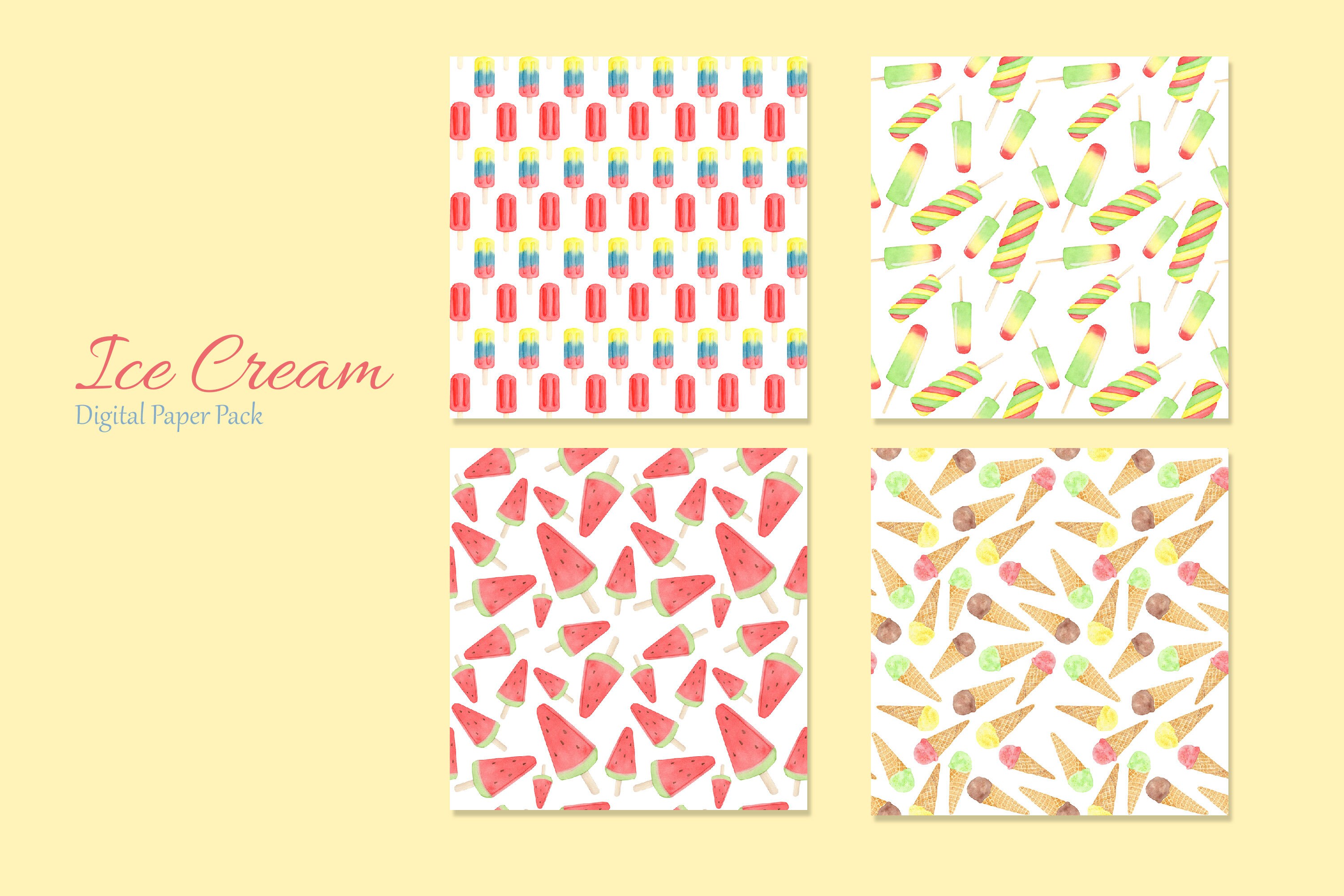 Watercolor Ice Cream Digital Paper. Popsicle Seamless Pattern. - Etsy