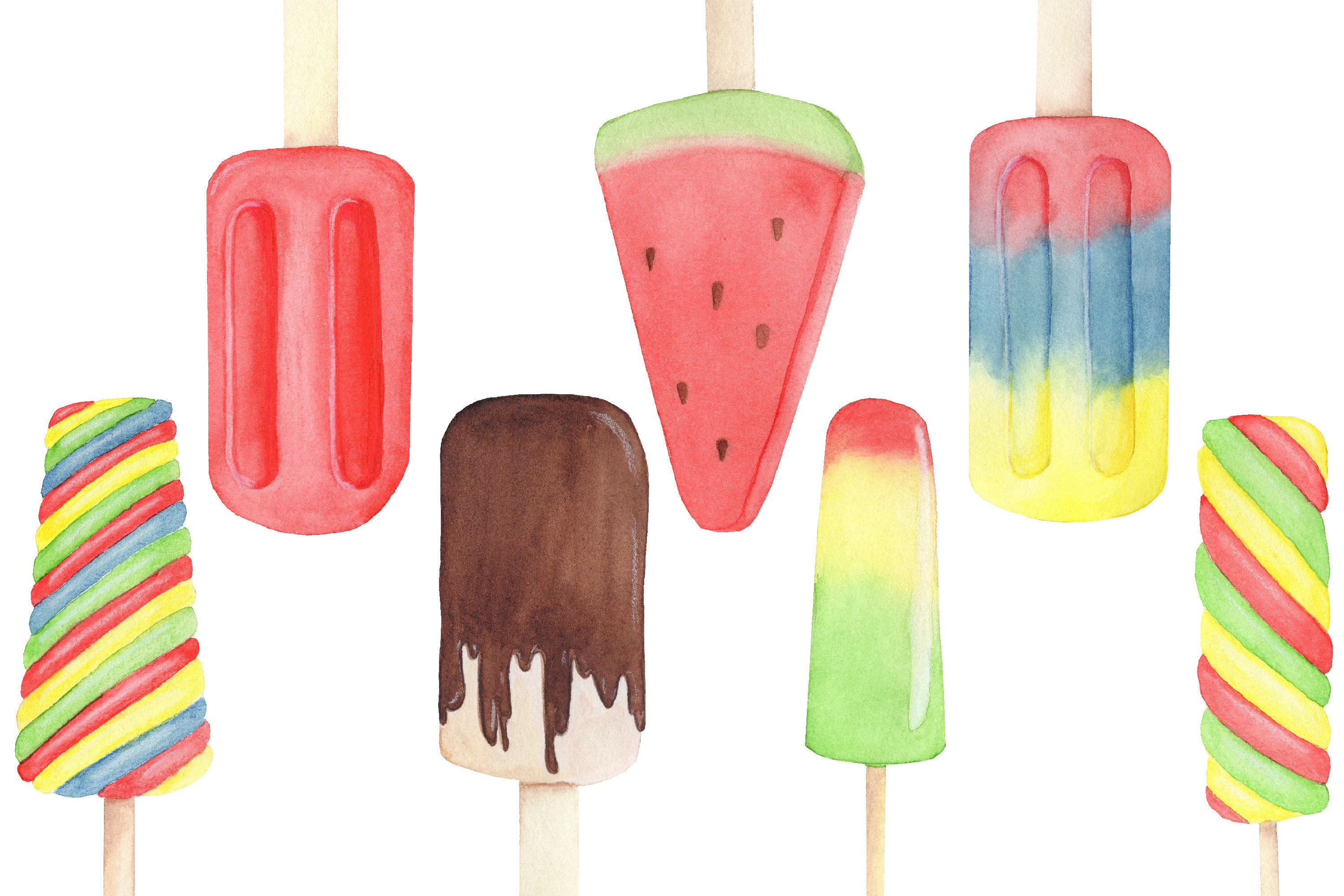 Watercolor Ice Cream Clipart. Ice Cream Shop. Popsicle Summer - Etsy