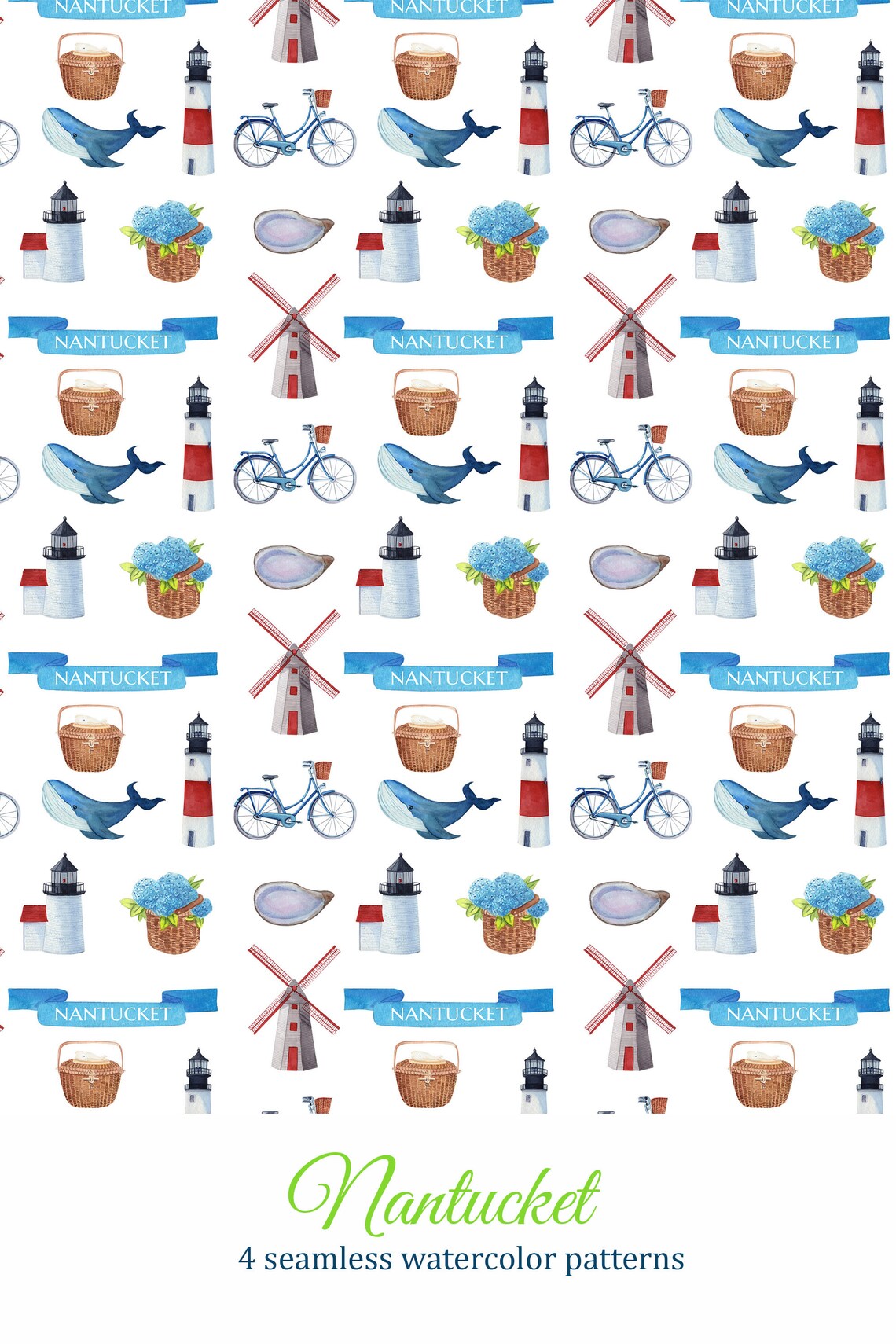Nantucket Seamless Pattern, Decoupage Paper, Digital Background ...
