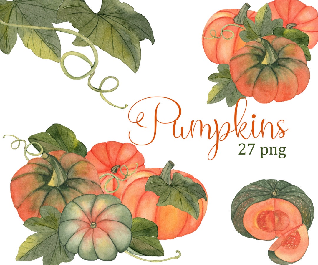 Watercolor Pumpkins Clipart. Thanksgiving Fall PNG, Pumpkin Wreath ...