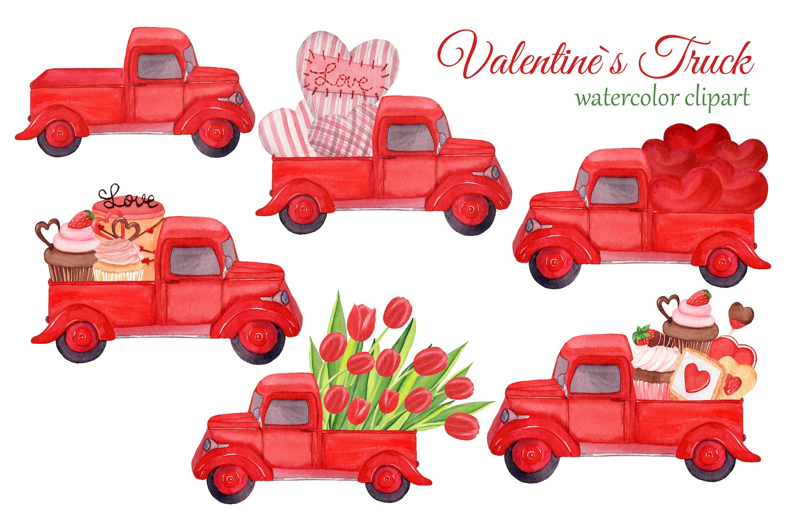 Red Trucks With Hearts Tulips and Sweets. Valentine's Day - Etsy