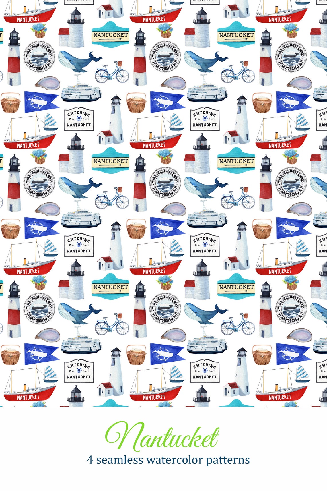 Nantucket Seamless Pattern, Decoupage Paper, Digital Background ...