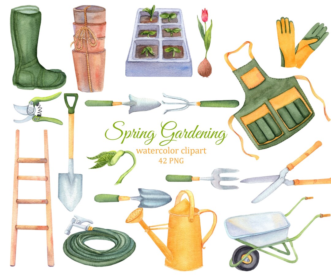 Spring Gardening Watercolor Clipart, Rustic Farmhouse, Sublimation PNG ...