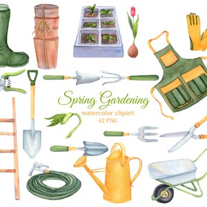 Spring Gardening Watercolor Clipart, Rustic Farmhouse, Sublimation PNG ...