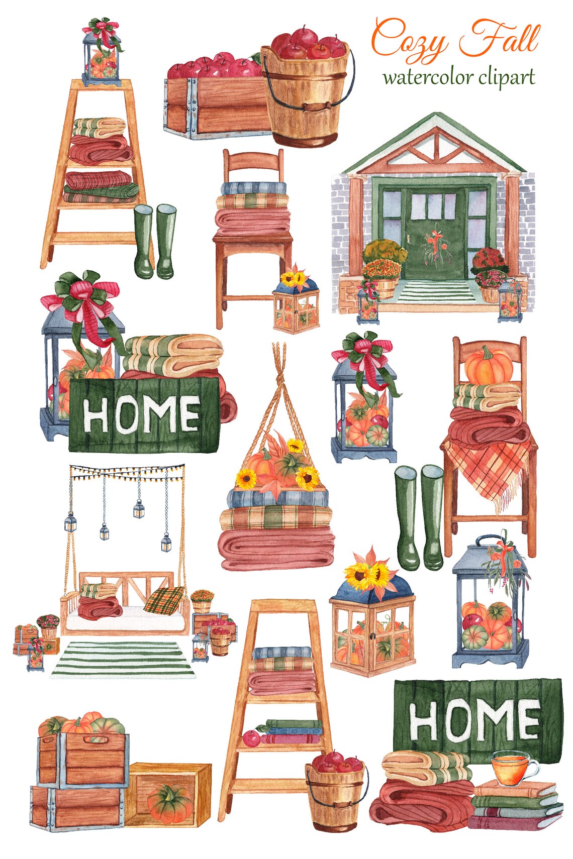 Cozy Fall. Watercolor Scene Creator. Autumn Boho Clipart. | Etsy