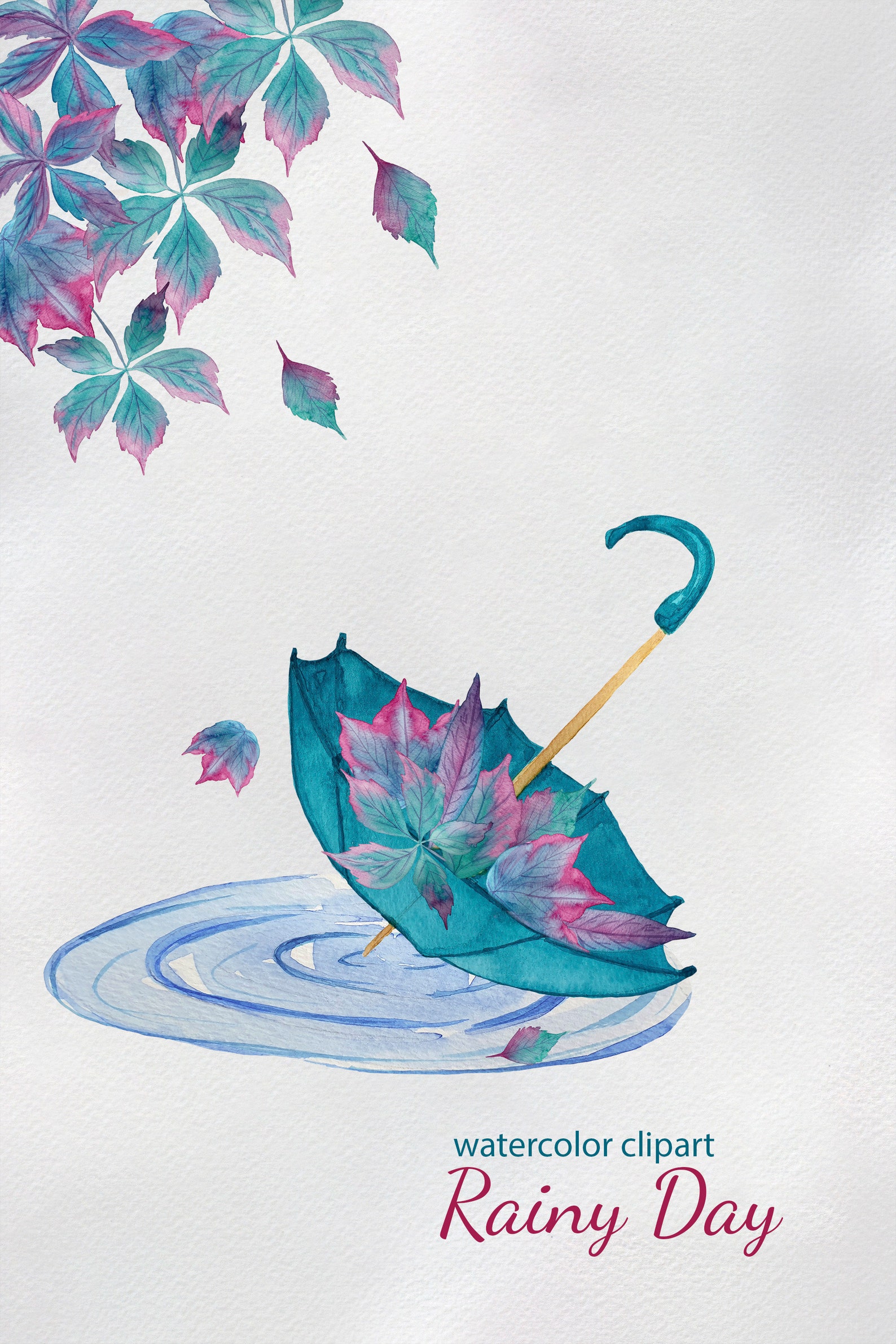Rainy Day Watercolor Clipart Rainboots Clipart Umbrella | Etsy