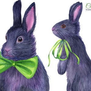 Cute Bunnies Watercolor Clipart, Easter Rabbits With Bow, Ribbons ...