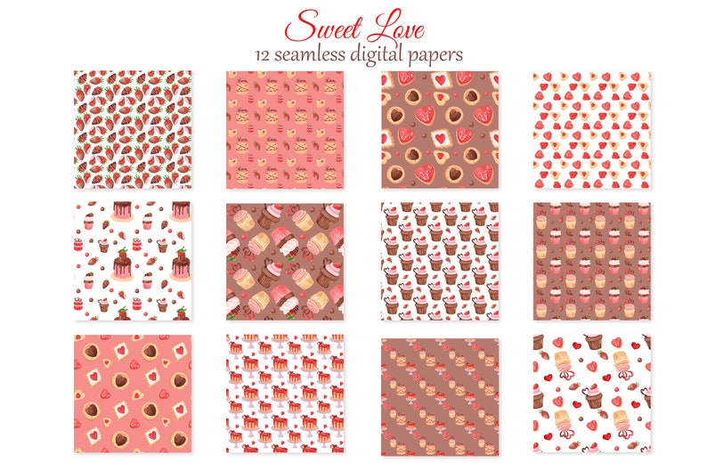 Sweet Love Digital Papers Set, Valentines Day Seamless Pattern With ...