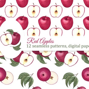 Red Apples Digital Paper Pack, Fall Seamless Pattern, Autumn Scrapbook ...