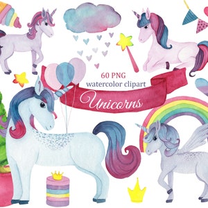 Unicorn Watercolor Clipart, Unicorn Png, Fairy Clipart, Magical ...