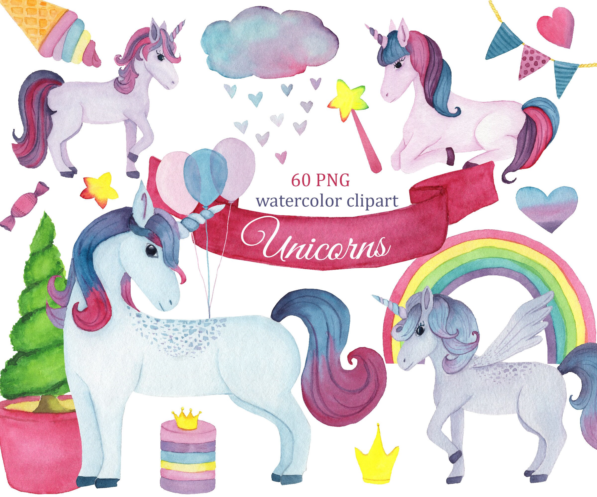 Unicorn Watercolor Clipart, Unicorn Png, Fairy Clipart, Magical ...