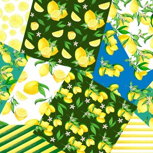 Lemon Digital Paper Pack. Watercolor Lemon Seamless Pattern Set - Etsy