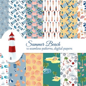 Beach Digital Paper Kit, Summer Seamless Patterns, Nautical Scrapbook ...