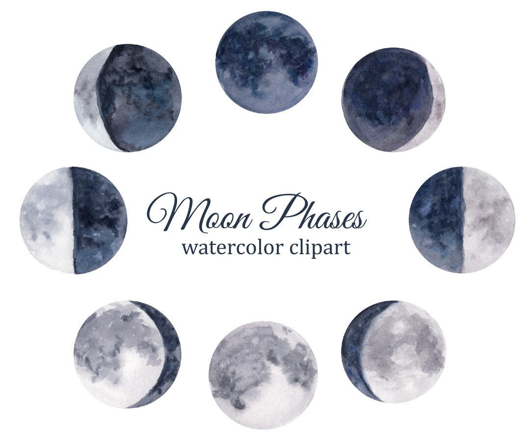 Moon Phases Watercolor Clipart, Lunar Cycle, Celestial Clip Art - Etsy