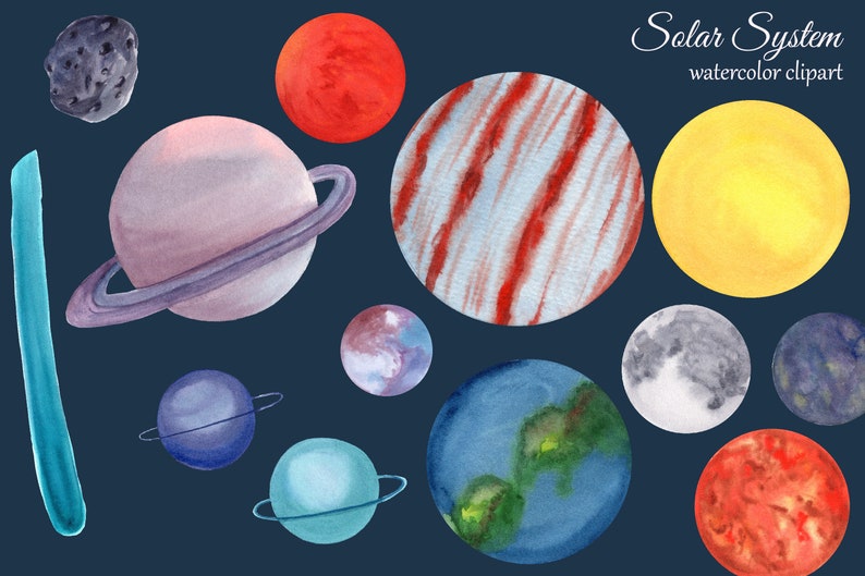 Solar System Watercolor Clipart Planets Space Clip Art - Etsy