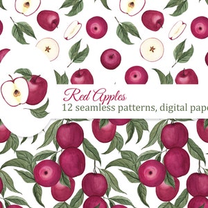 Red Apples Digital Paper Pack, Fall Seamless Pattern, Autumn Scrapbook ...