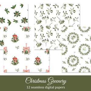 Christmas Floral Digital Papers Pack, Winter Greenery and Flowers ...