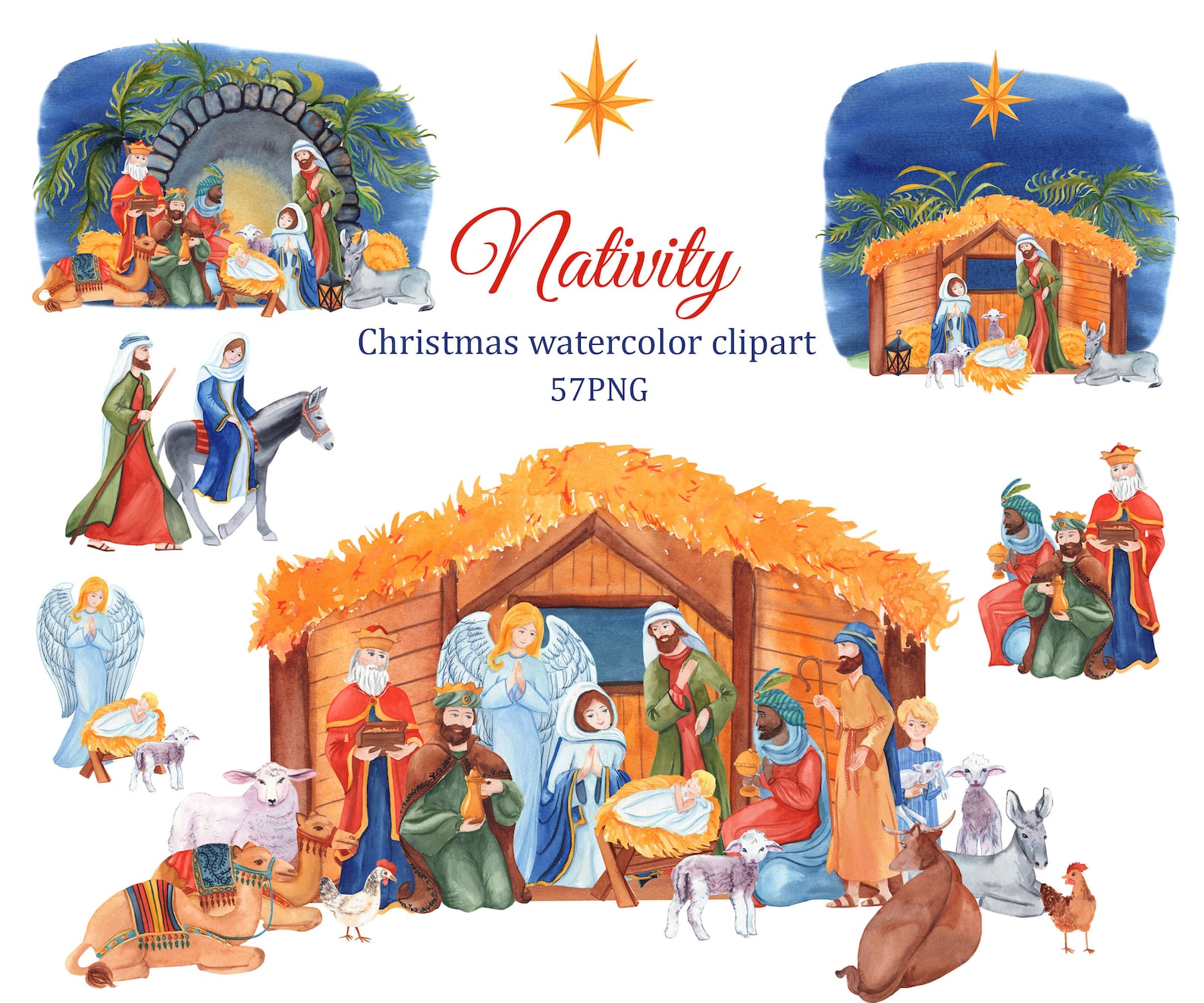 Nativity Watercolor Clipart, Christmas Illustration, A Christmas Story ...