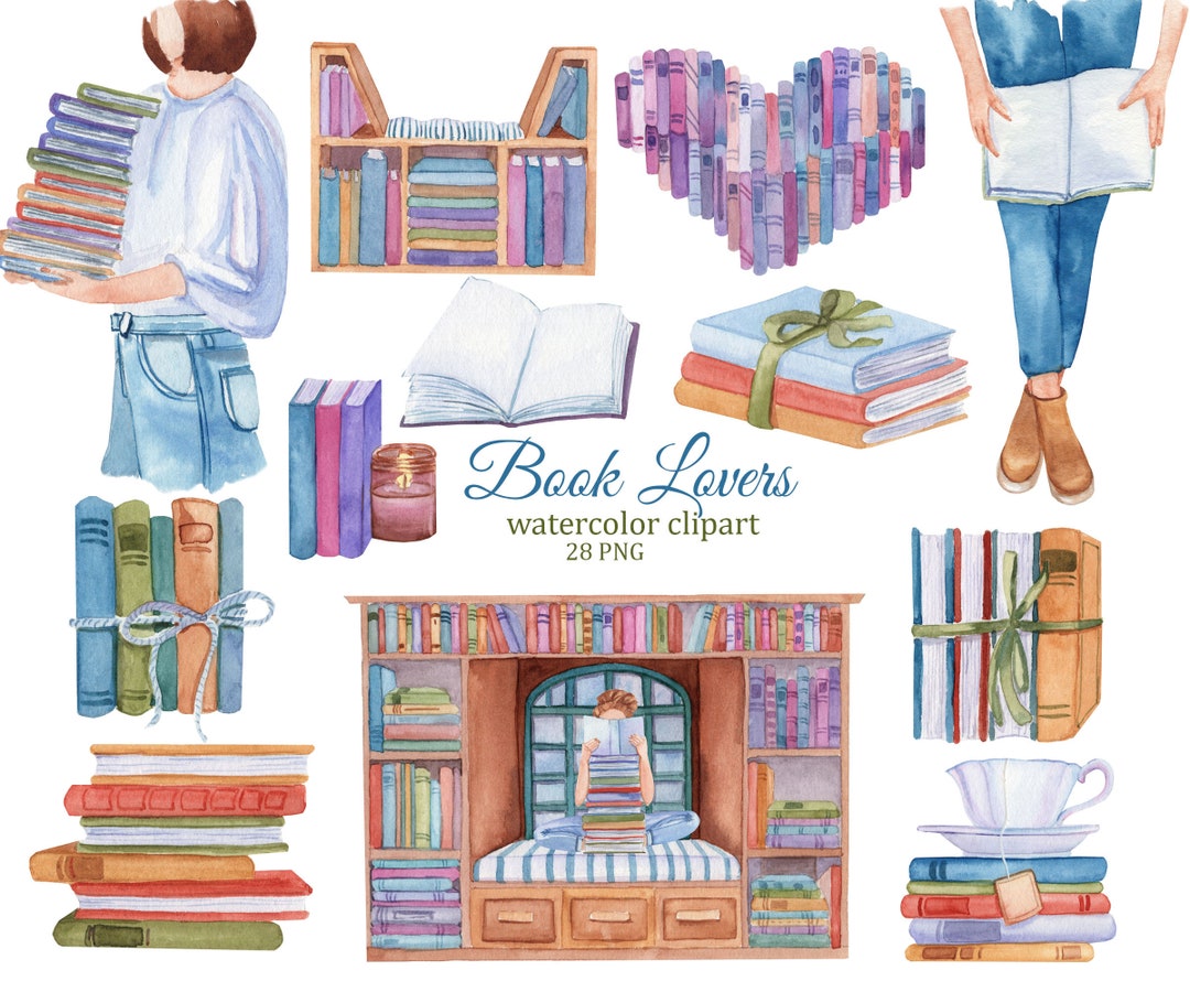 Book Lovers Watercolor Clipart, Book Reeder Png, Library, Study ...