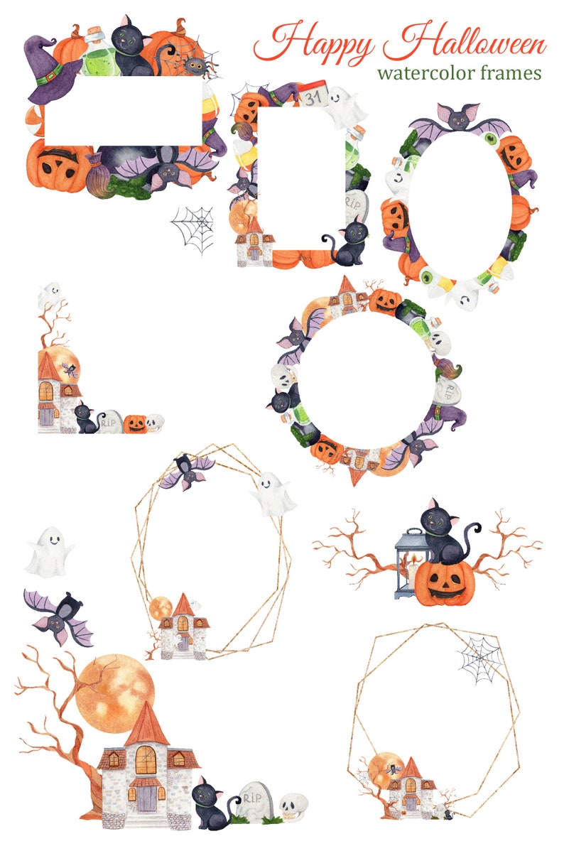 Halloween Wreath Watercolor Halloween Frame Halloween - Etsy