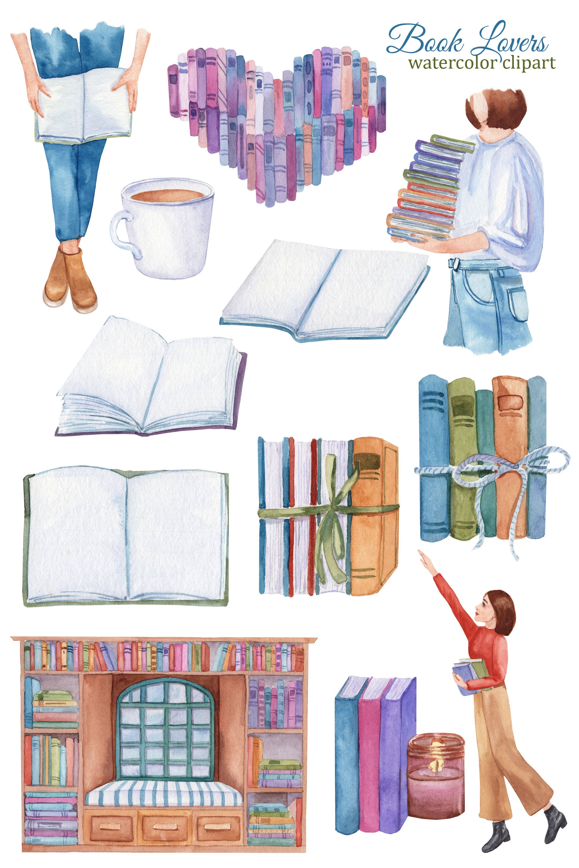Book Lovers Watercolor Clipart Book Reeder Png Library - Etsy