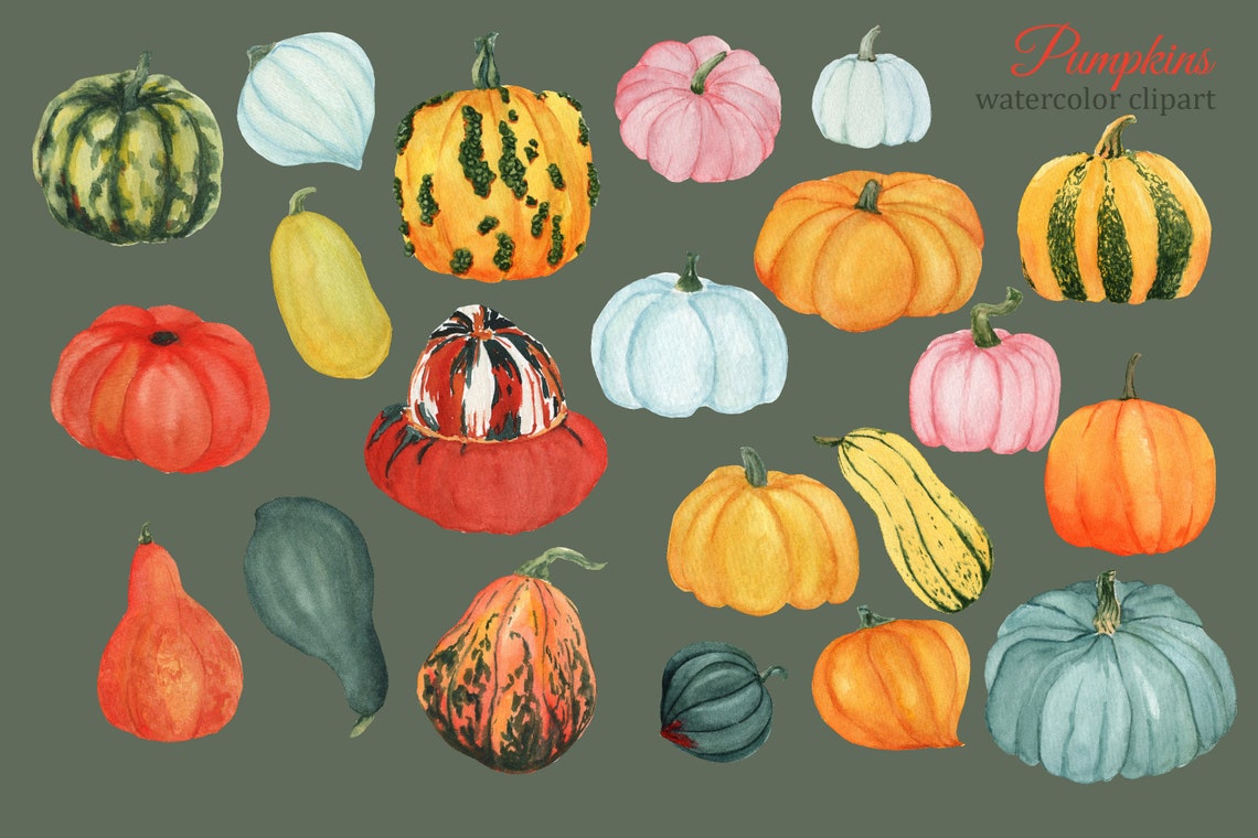 Fall Pumpkins Watercolor Clipart Autumn Farm Clipart - Etsy