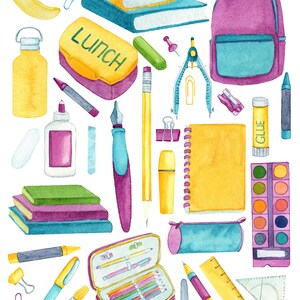 Back to School Clipart. Watercolor School Supplies - Etsy