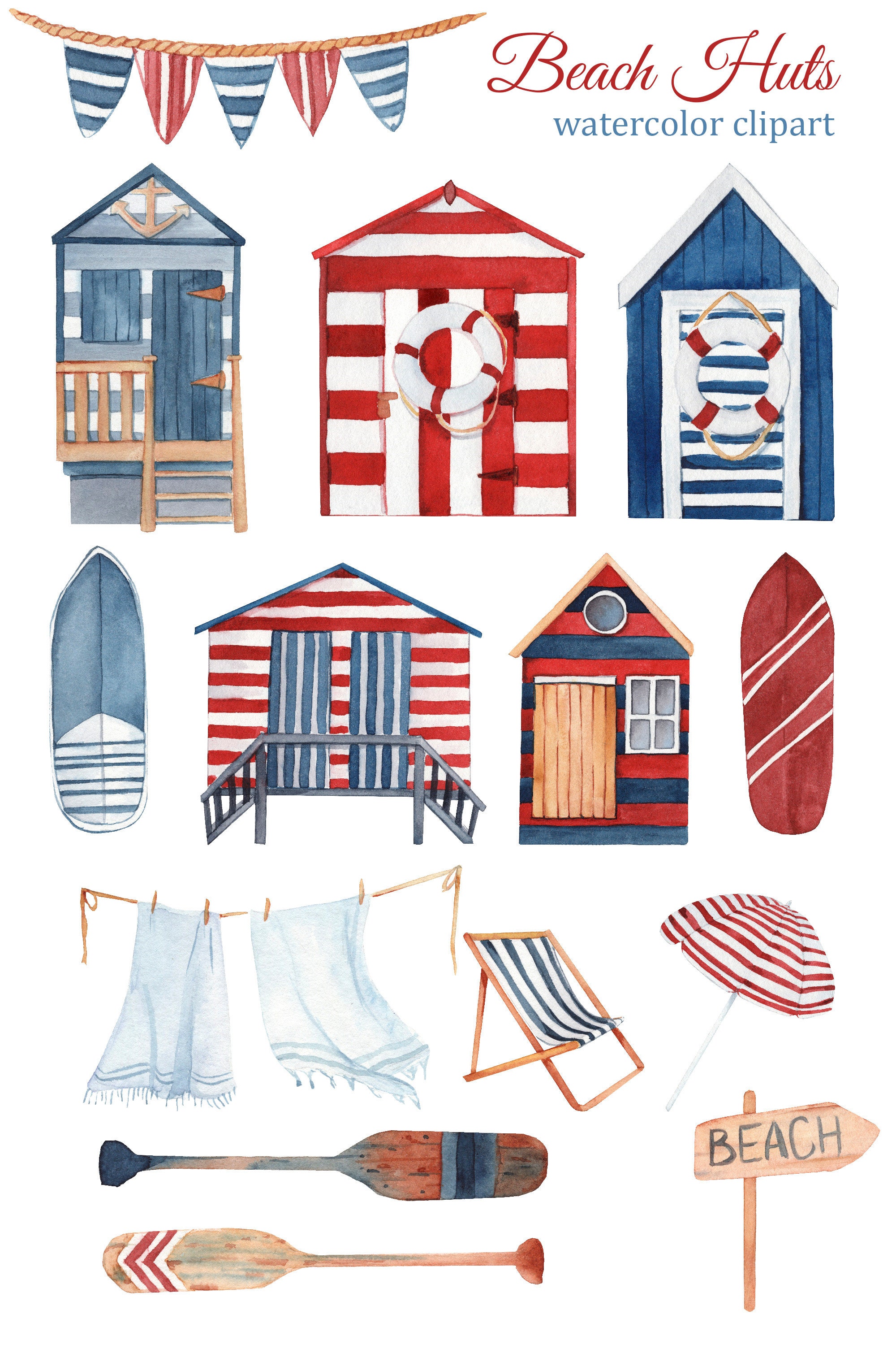 Watercolor Beach Huts Summer Clipart Boho Beach Tiny House - Etsy