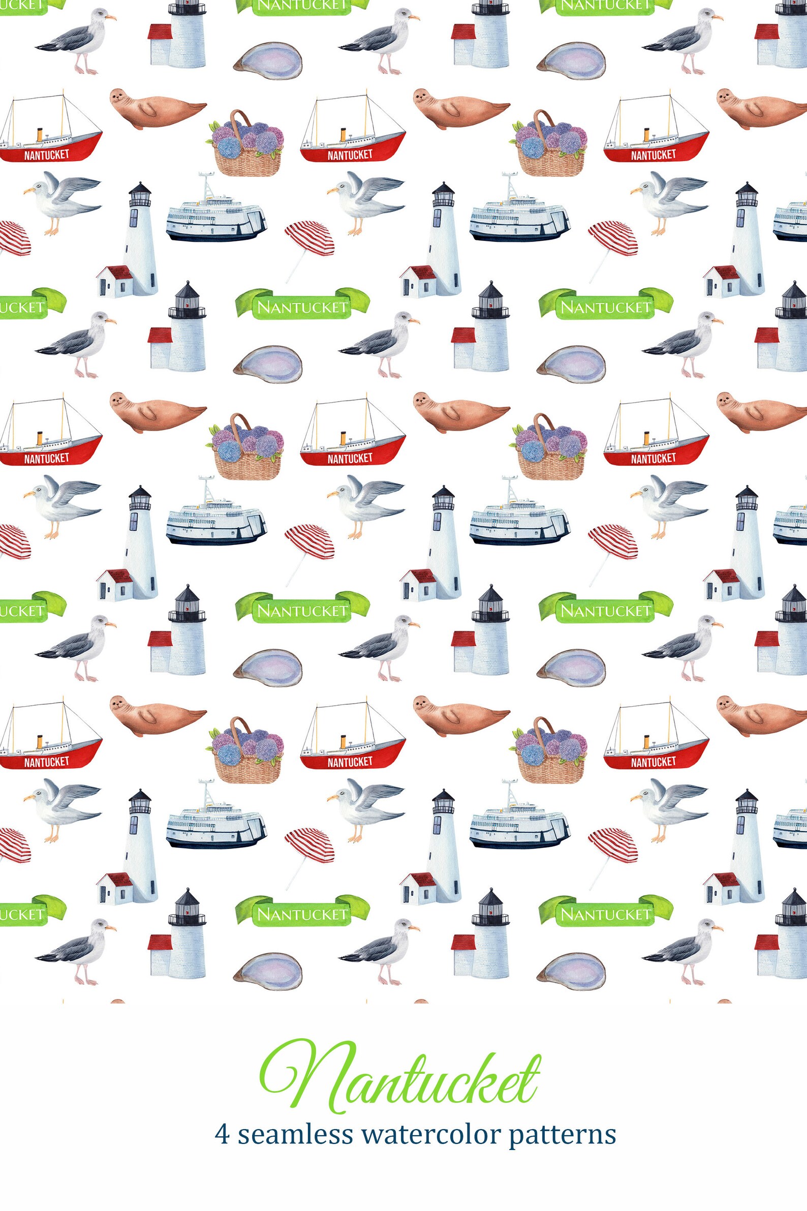 Nantucket Seamless Pattern, Decoupage Paper, Digital Background ...