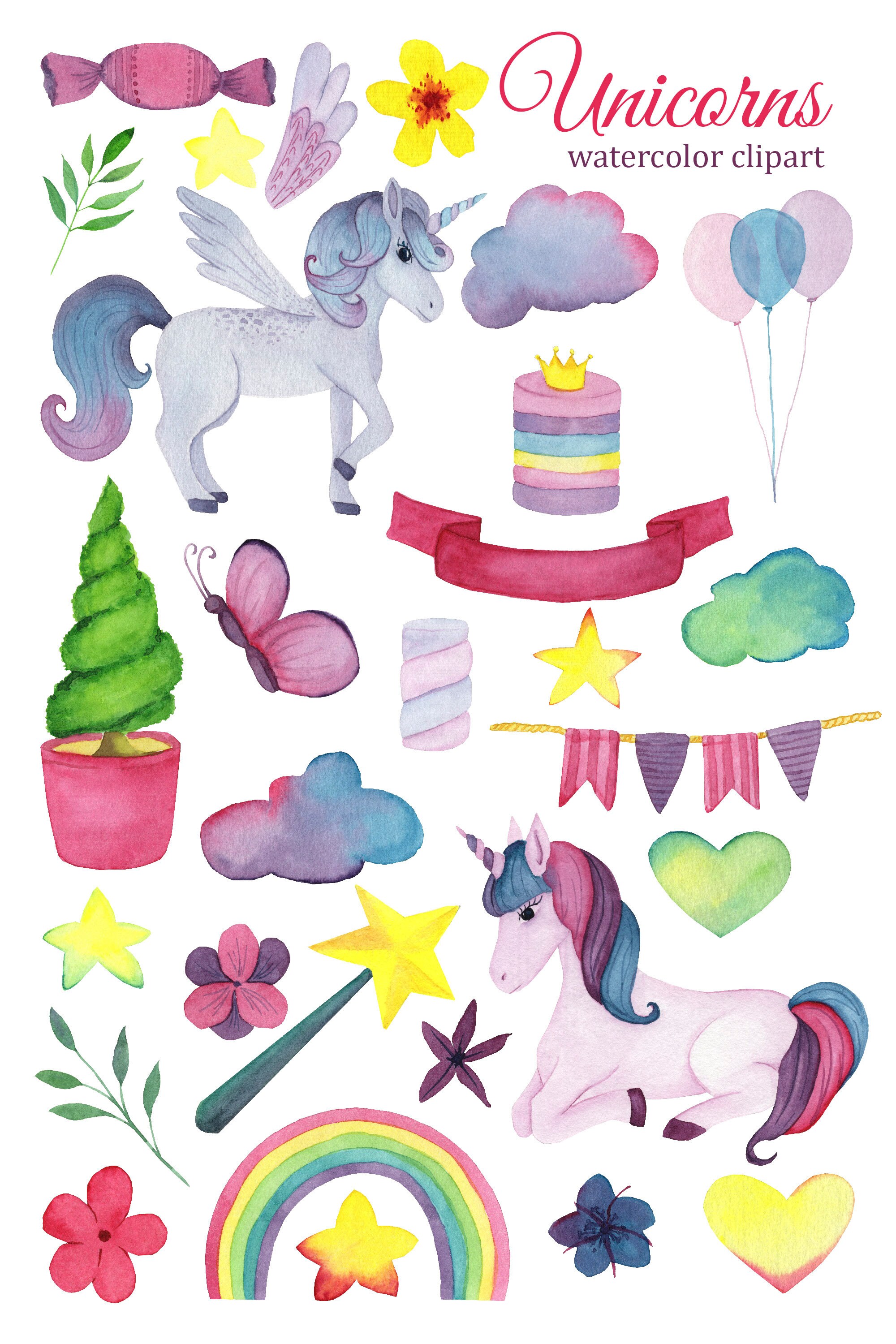 Unicorn Watercolor Clipart, Unicorn Png, Fairy Clipart, Magical ...