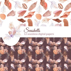 Seashells Digital Papers Set, Ocean Seamless Pattern, Nautical ...