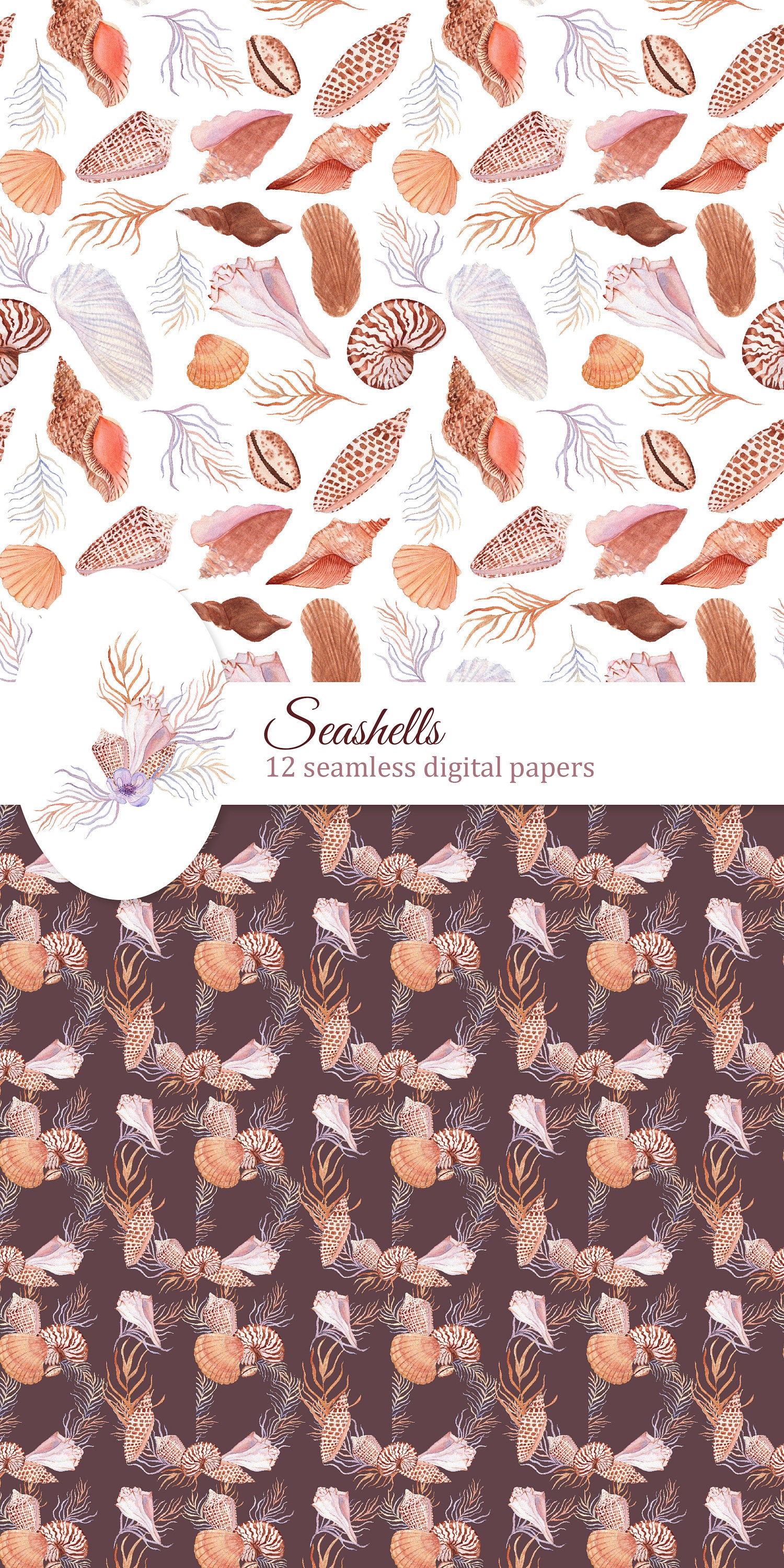 Seashells Digital Papers Set Ocean Seamless Pattern Nautical - Etsy
