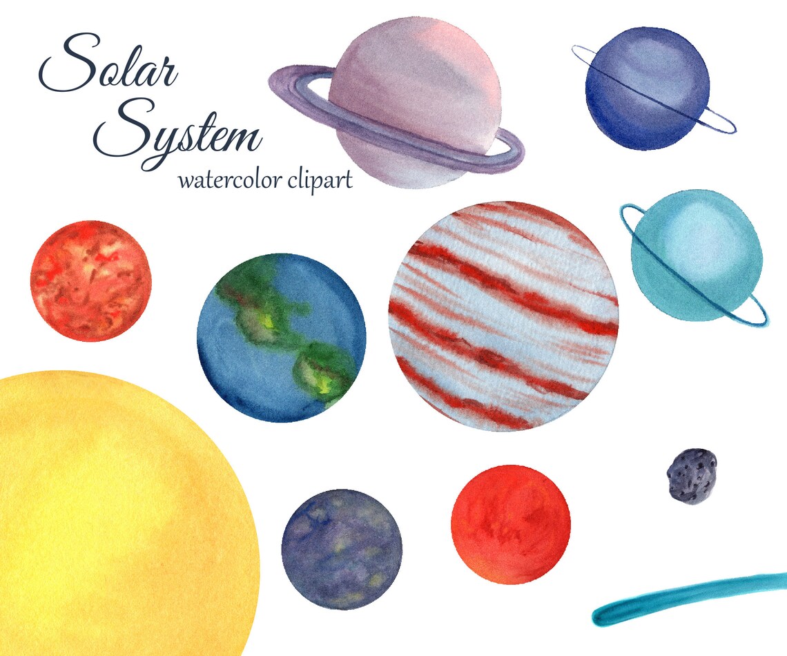 Solar System Watercolor Clipart Planets Space Clip Art - Etsy