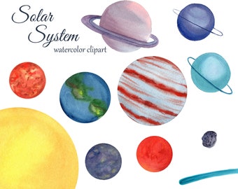 Solar System Planets Clipart, Watercolor Outer Space Galaxy Clip Art ...